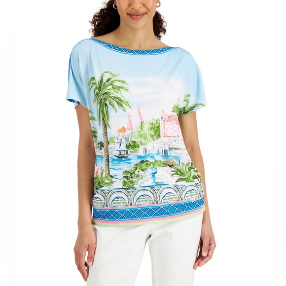 JM Collection | Tops | Womens Exotic Voyagegraphicprint Top Created For ...